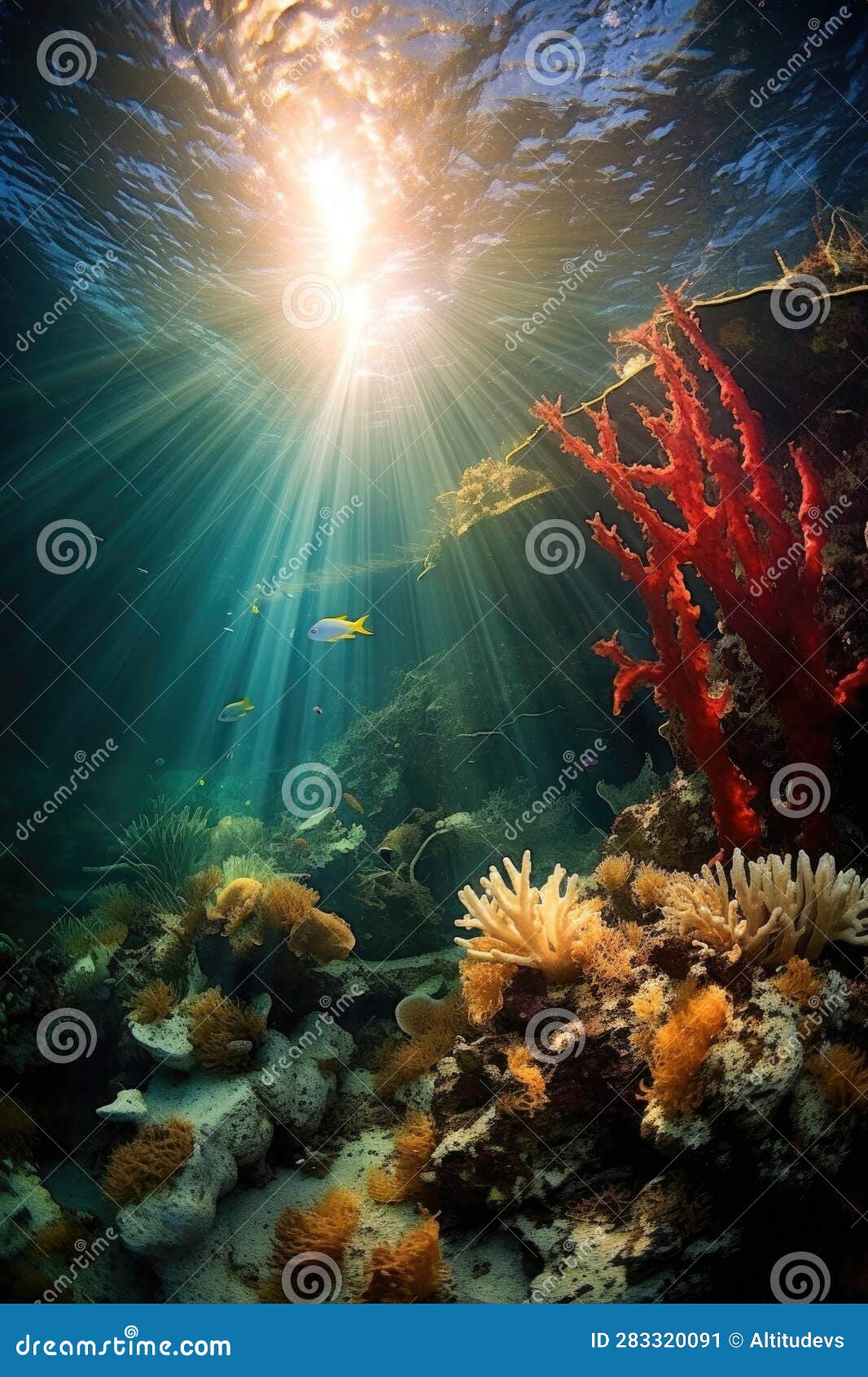 Sun Rays Illuminating Underwater Coral Reef Stock Illustration ...