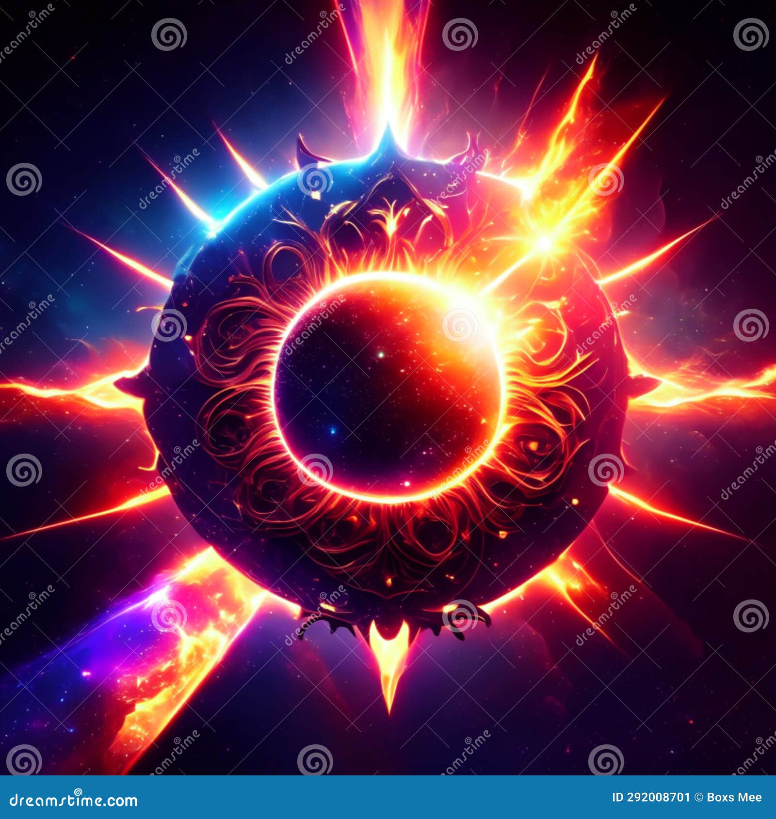 Sun with Rays of Light. 3d Rendering 3d Illustration Stock Illustration ...