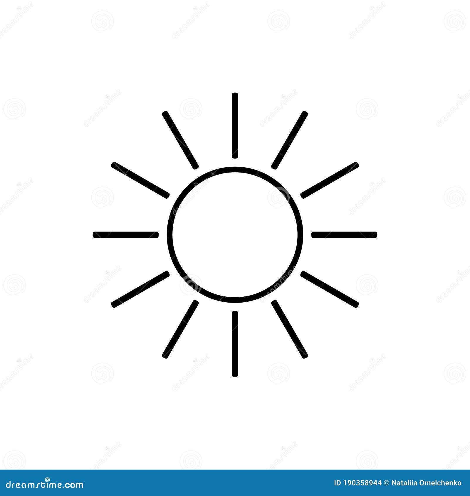 Sun Rays, Light Rays Linear Drawing on White Background Stock ...