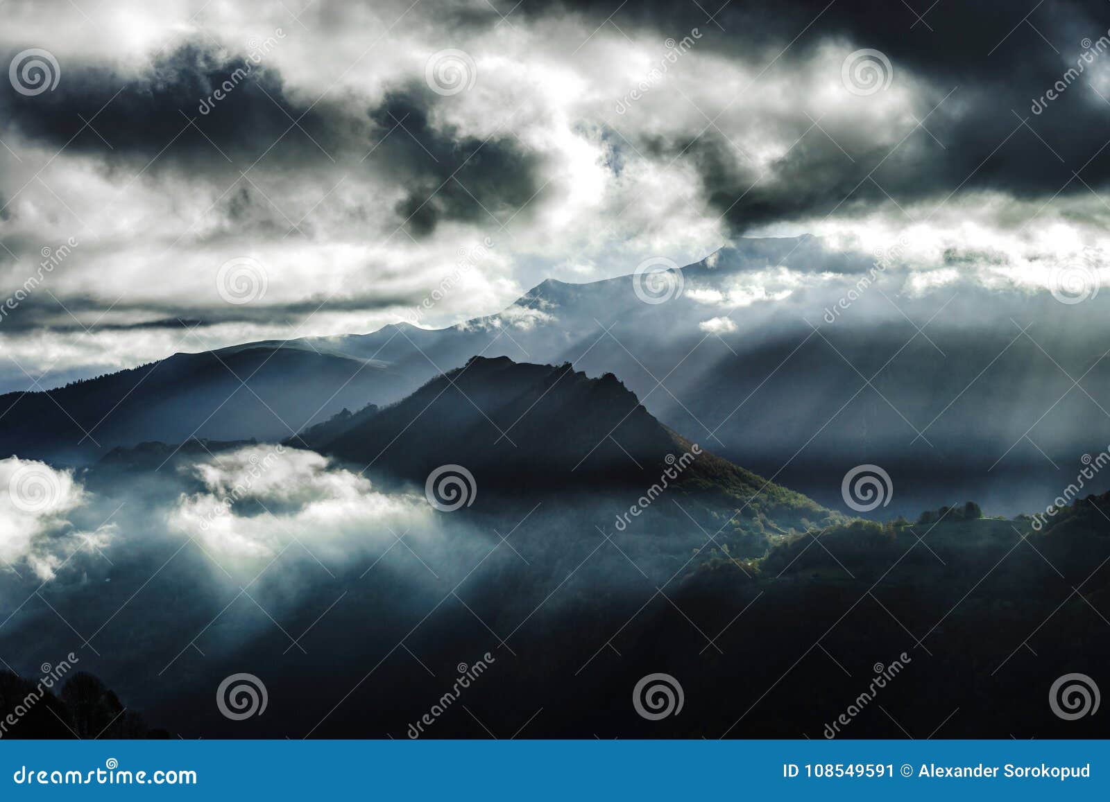 Sun Rays Lighting through the Clouds in High Pyrenees Stock Image ...