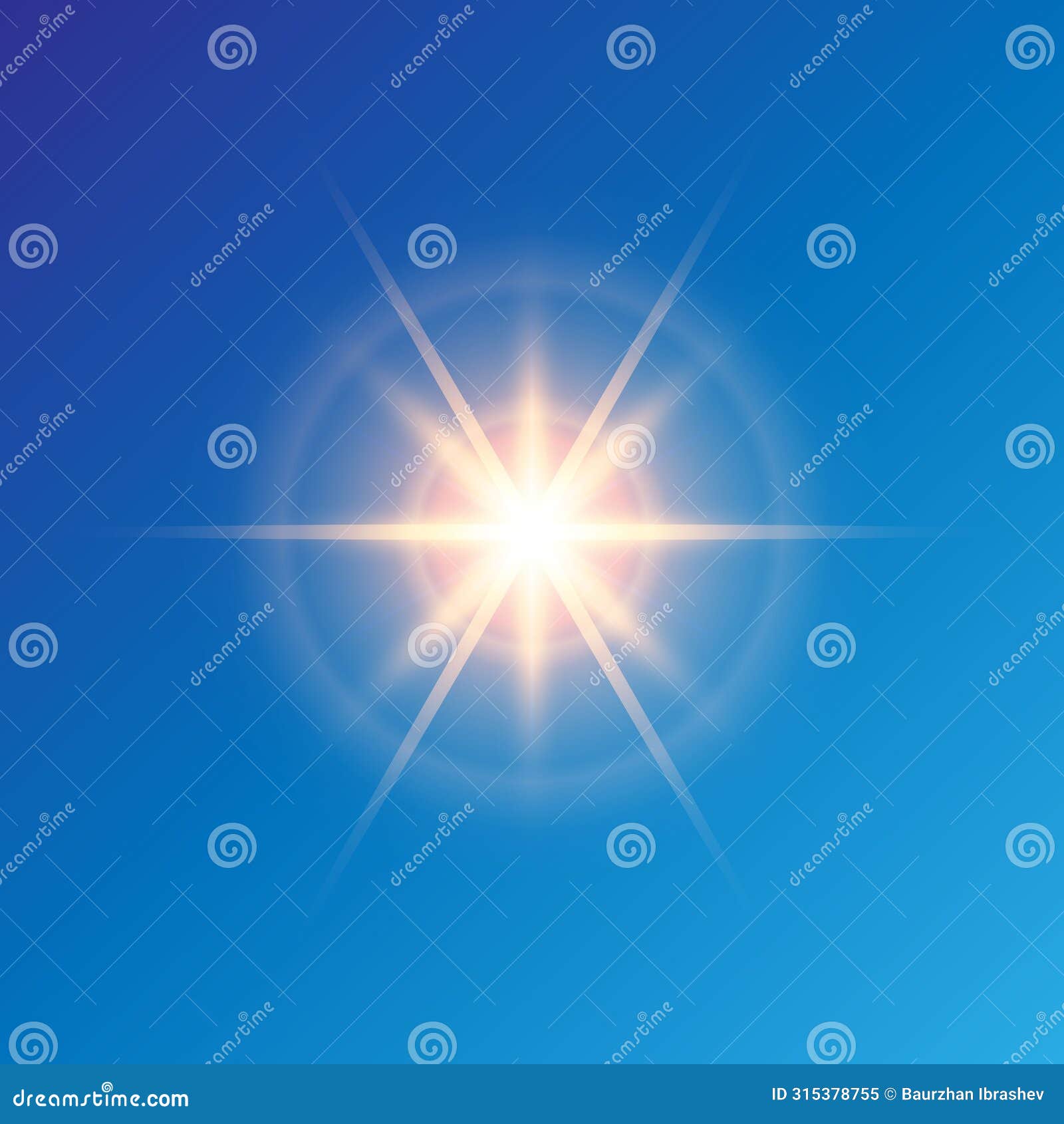Sun and Rays in Noon. Bright Sunbeams on Blue Sky Stock Vector ...