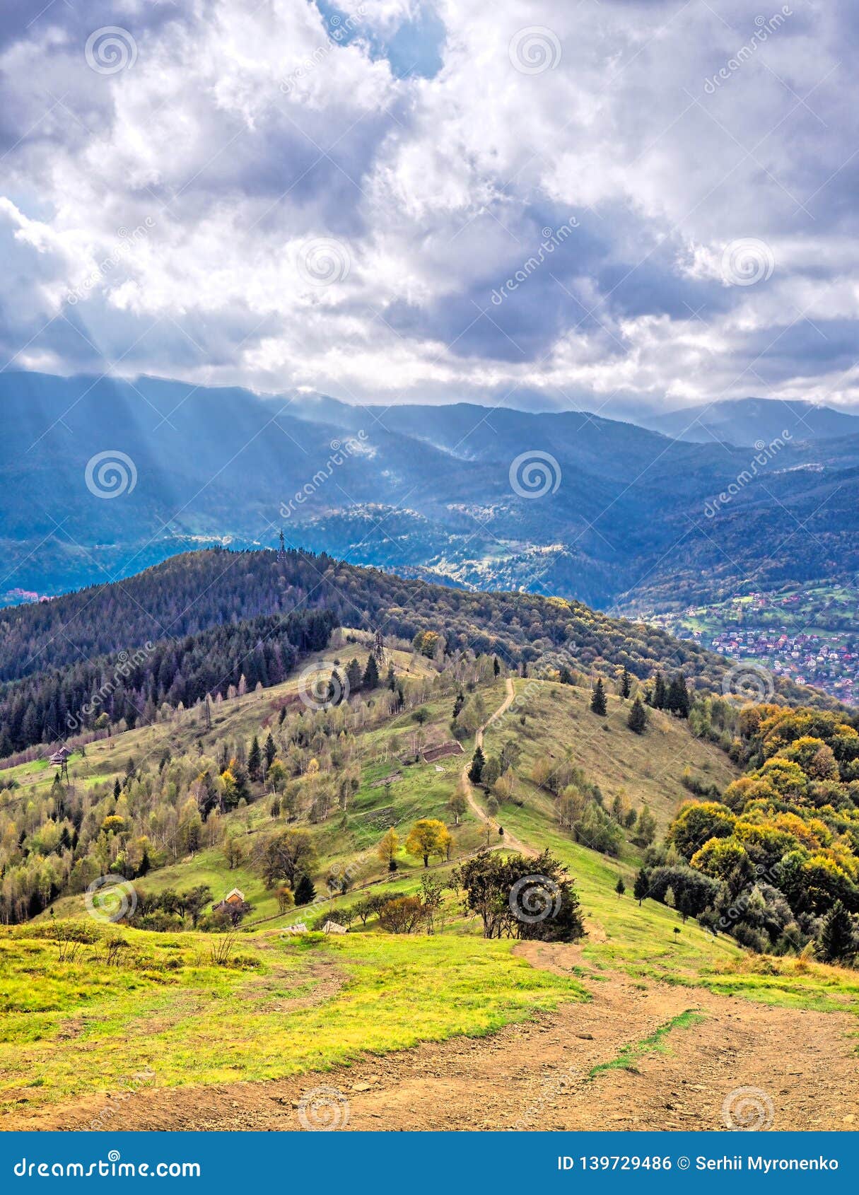 Sun Rays Over the Carpathian Autumn Mountains Stock Photo - Image of ...