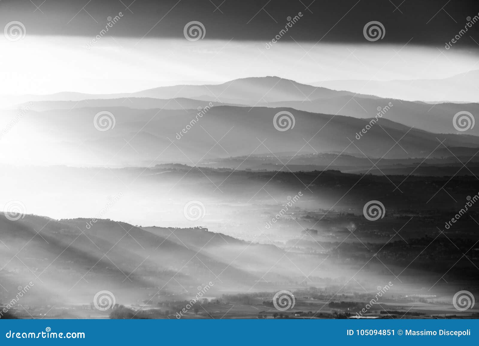 Sun Rays Over Some Mountains and Hills at Sunset Stock Image - Image of ...