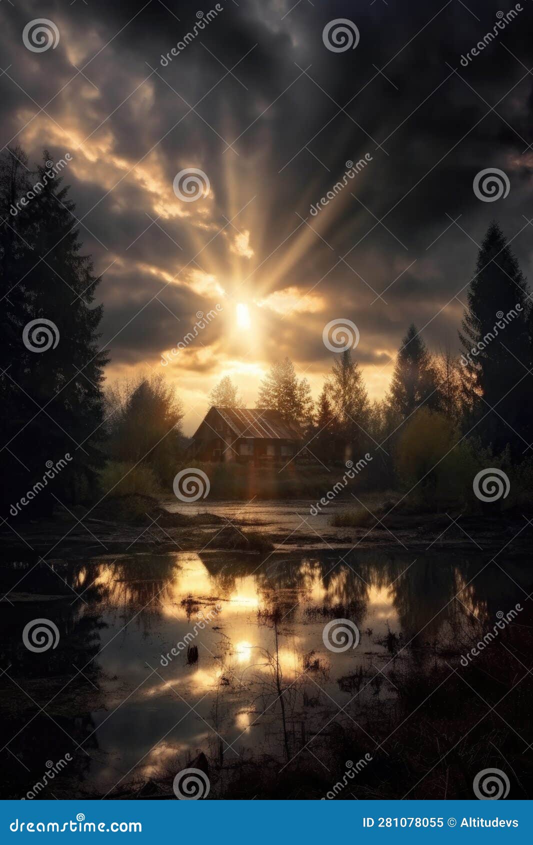 Sun Rays Peeking through Dark, Moody Clouds Stock Illustration ...