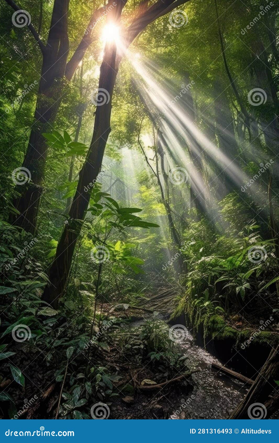 Sun Rays Peeking through a Dense Forest Canopy Stock Image - Image of ...