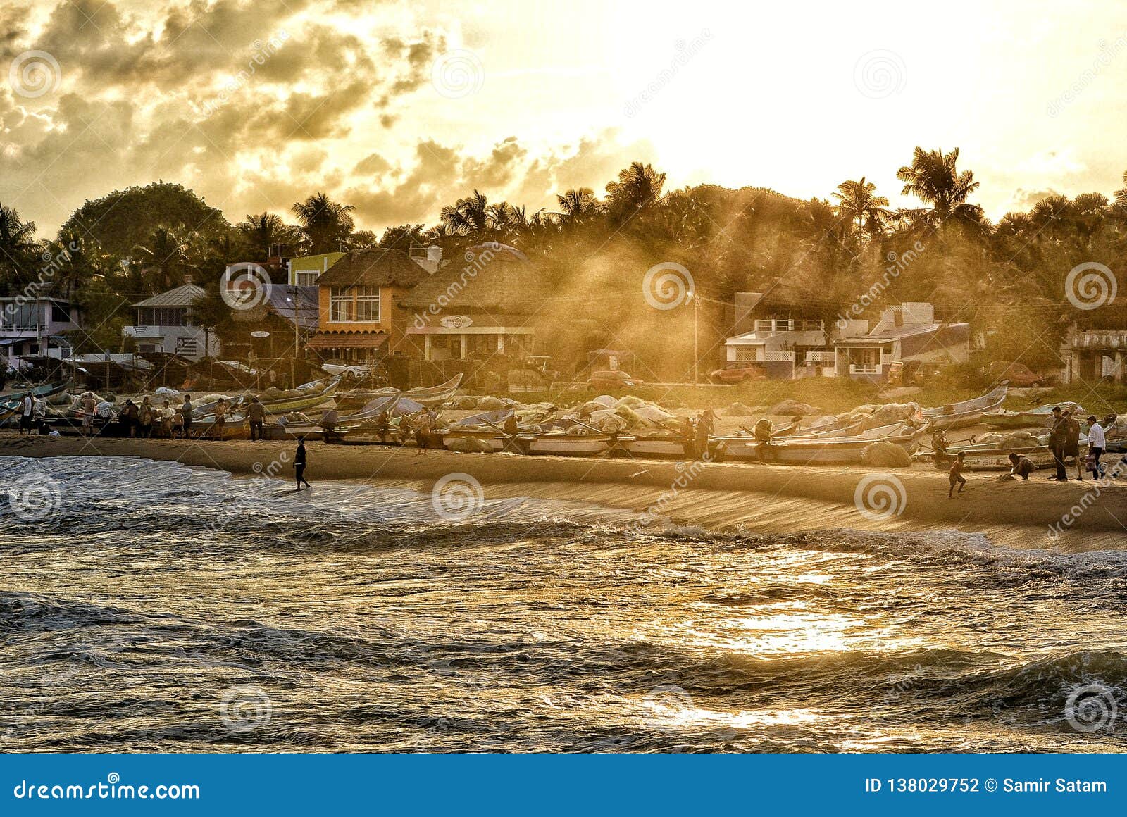 Sun Rays Rain on Serenity Beach Stock Photo - Image of pondicherry ...