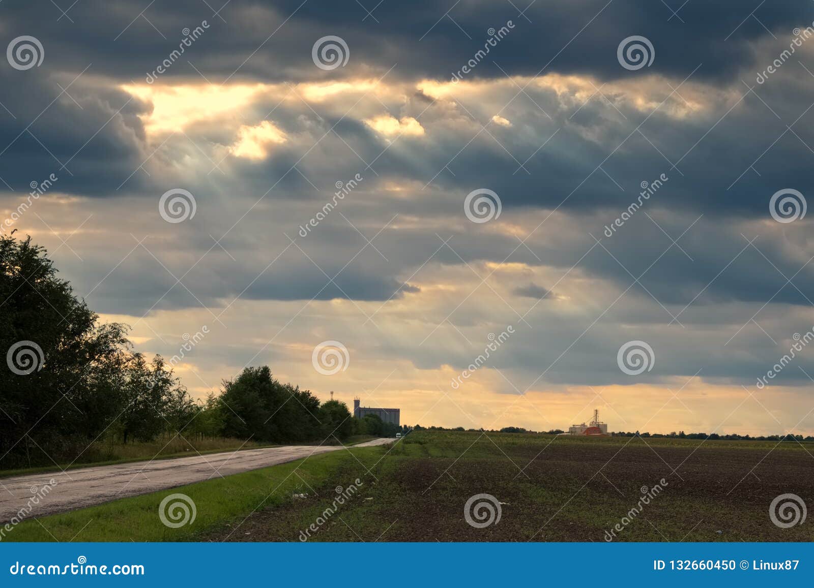 Sun rays rural scenery stock photo. Image of idyllic - 132660450