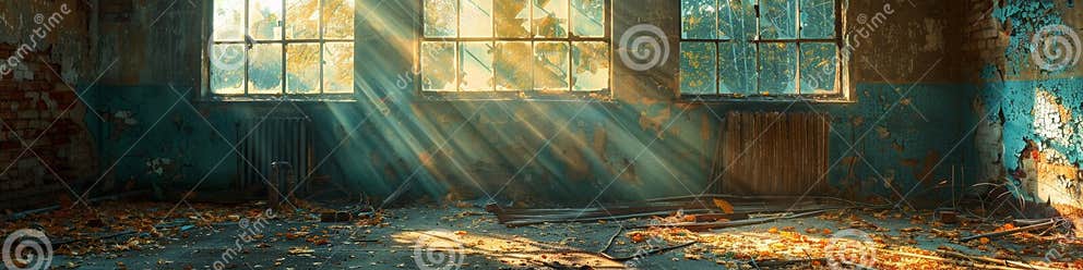 Sun Rays Shine into Empty Structure through Window Panes Stock Photo ...