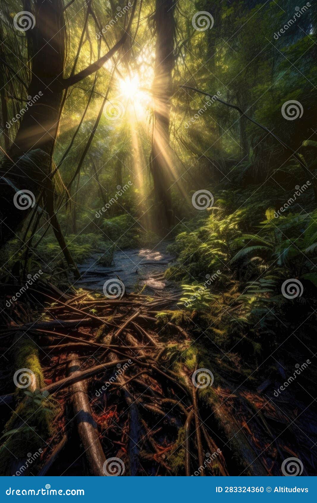 Sun Rays Shining through a Dense Forest Stock Photo - Image of sunlight ...
