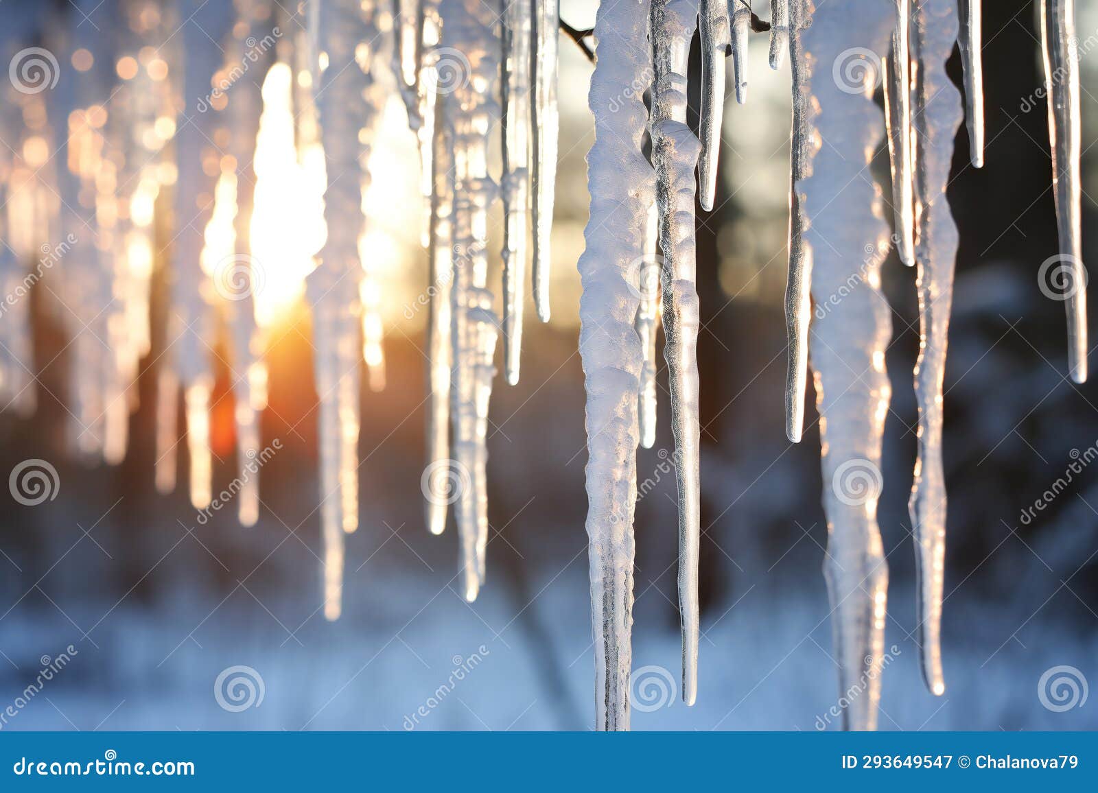 Sun Rays Shining through the Set of Big Icicles Stock Image - Image of ...