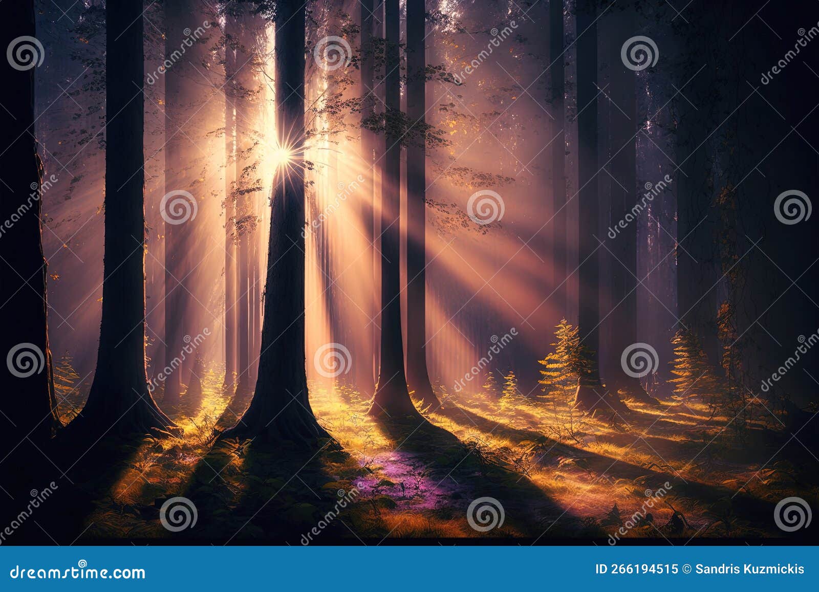 Sun Rays Shining through Trees in Forest. Generative AI Stock ...