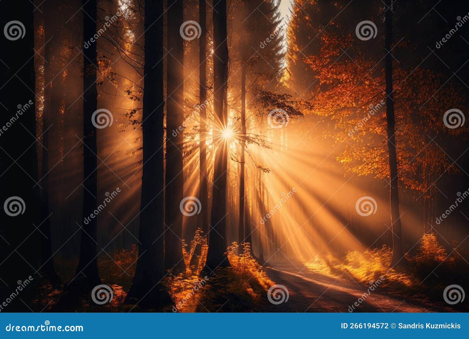 Sun Rays Shining through Trees in Forest. Generative AI Stock ...