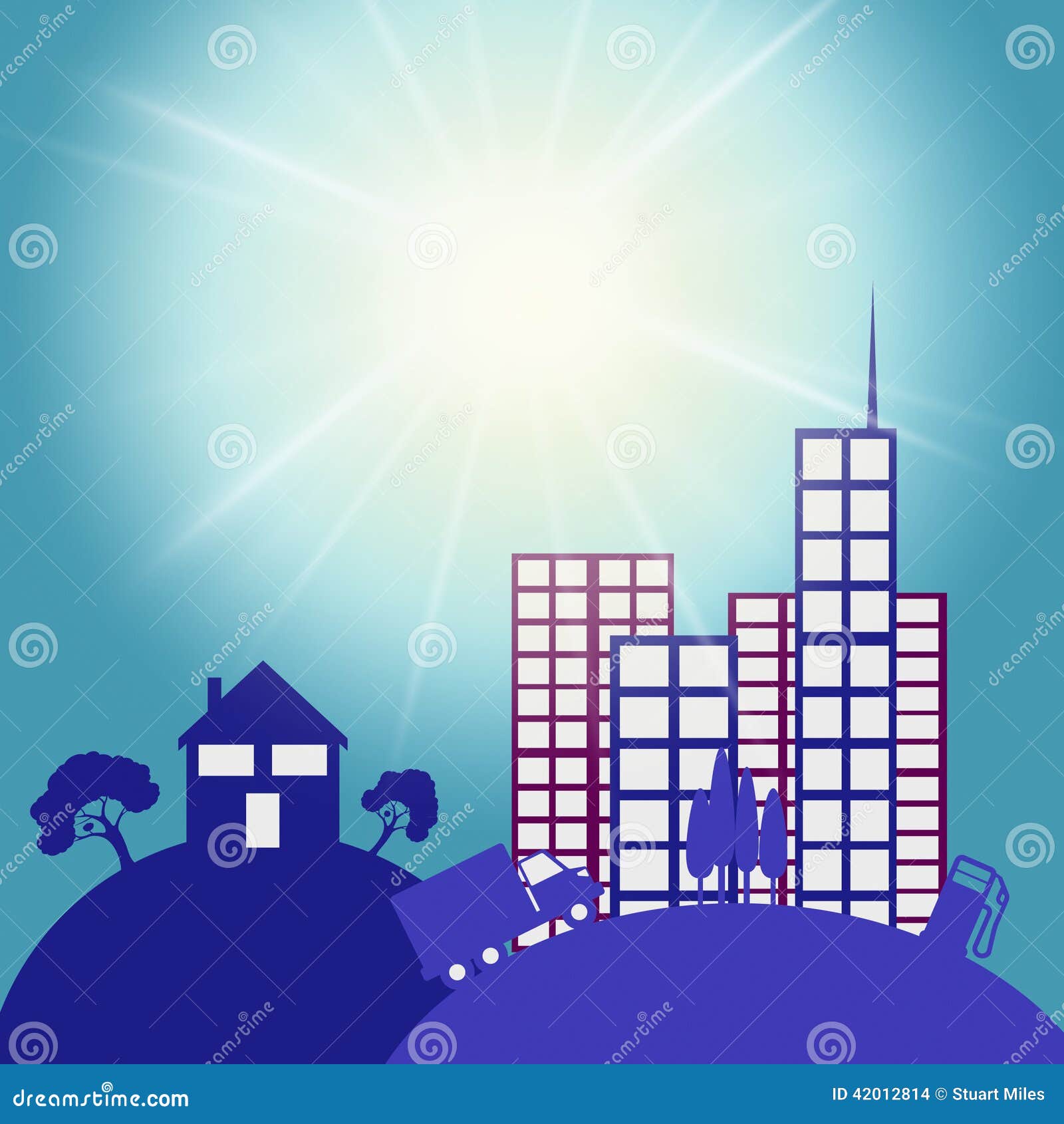 Sun Rays Shows Sunrays Beam and Buildings Stock Illustration ...