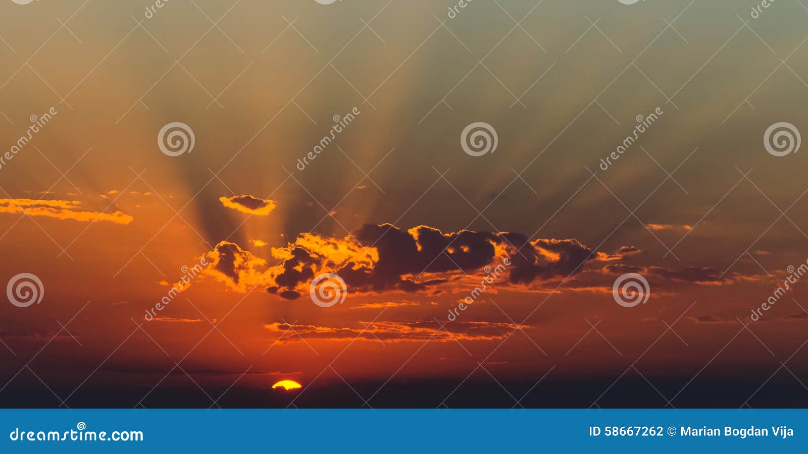 Sun rays at sunset stock photo. Image of nature, dusk - 58667262