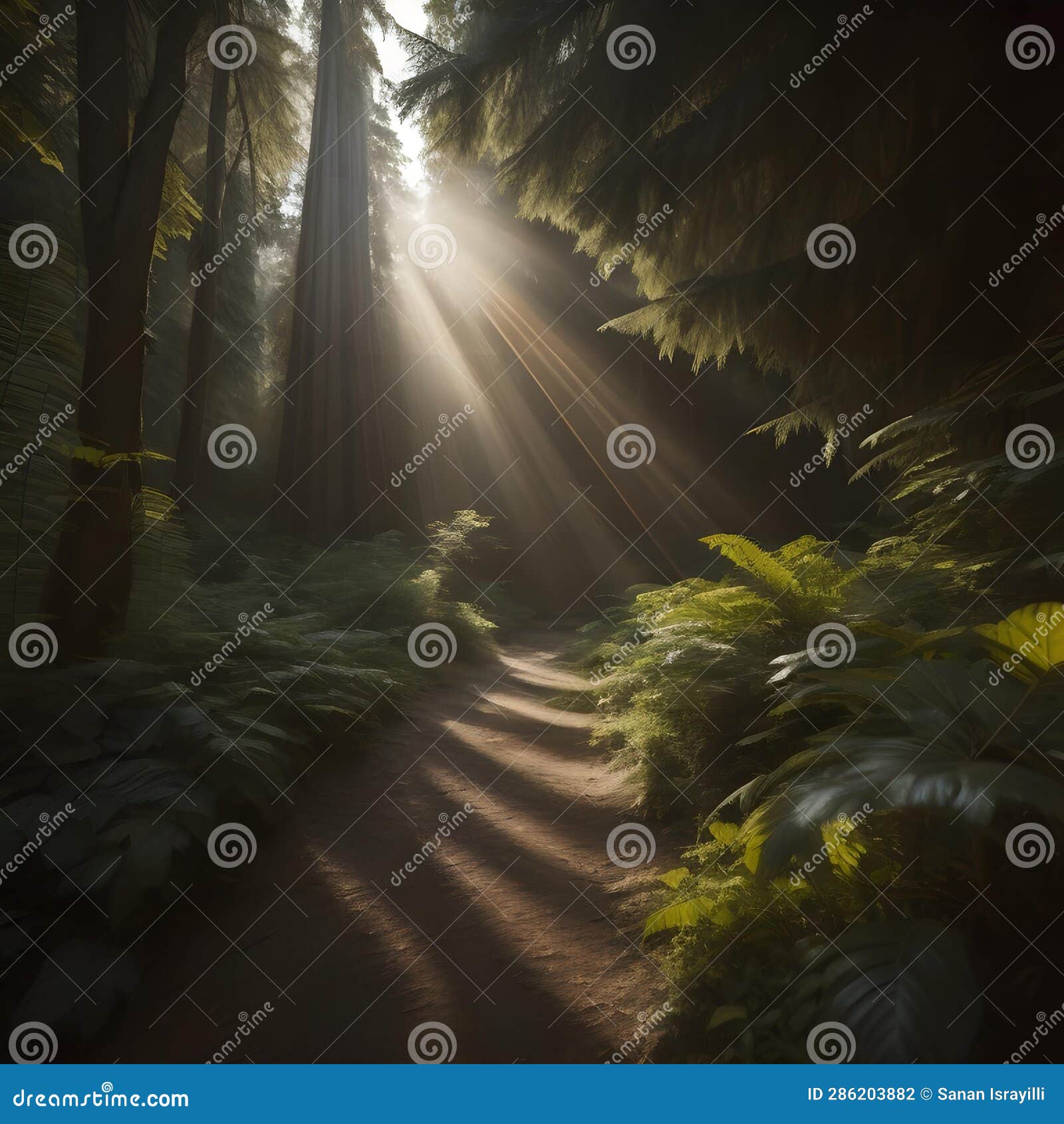 Sun Rays through the Trees in the Forest, Generative Ai Stock Photo ...