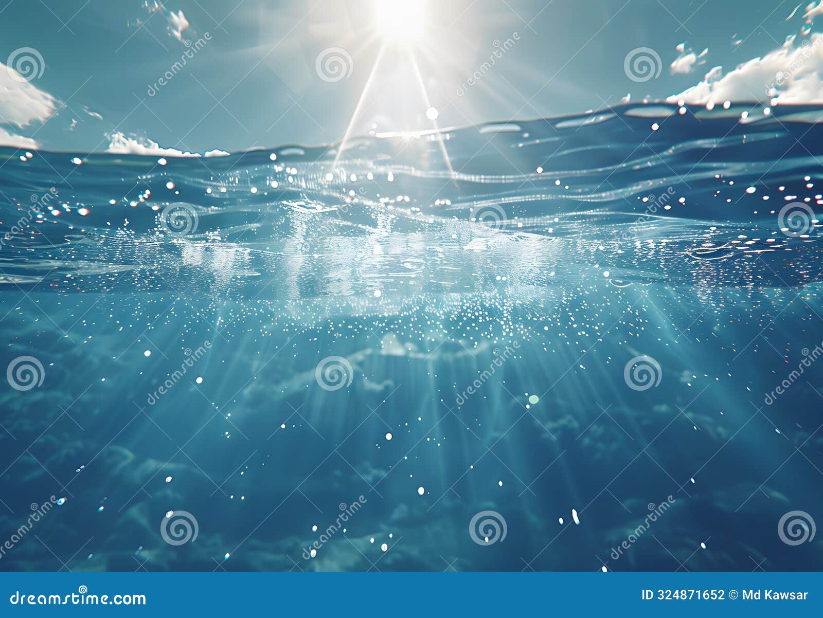 Sun Rays Underwater Ocean Scene Stock Illustration - Illustration of ...