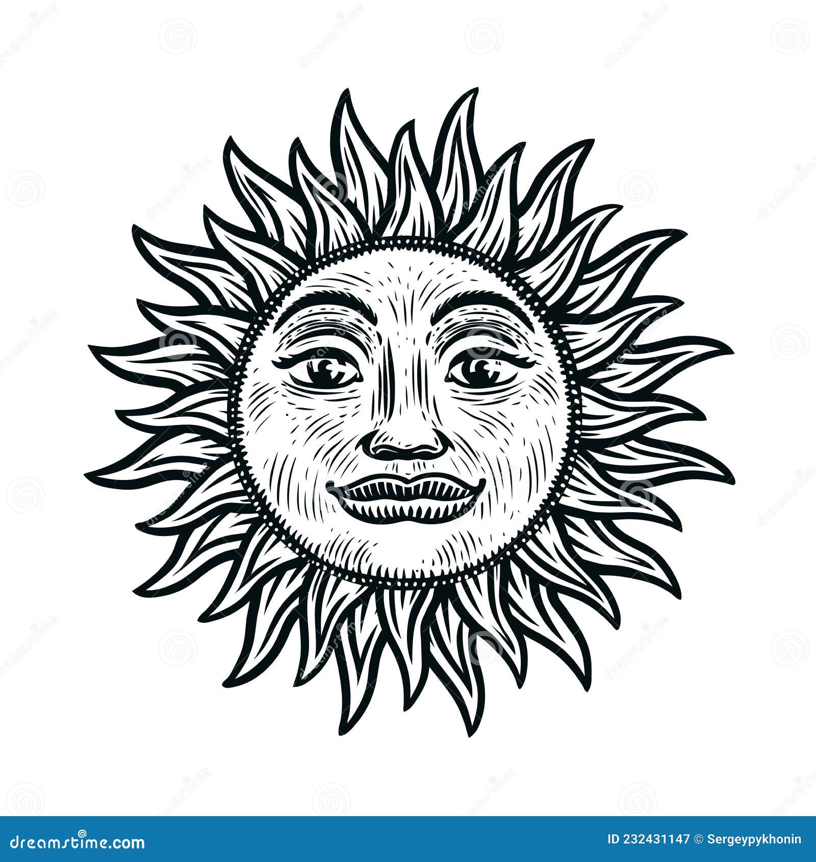 Sun with Rays in Vintage Engraving Style. Hand Drawn Sketch Vector ...