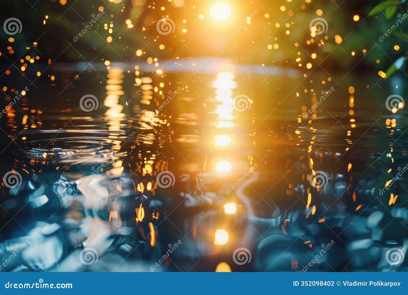 Sun Reflecting on Calm Water, Ideal for Nature Backgrounds Stock Photo ...