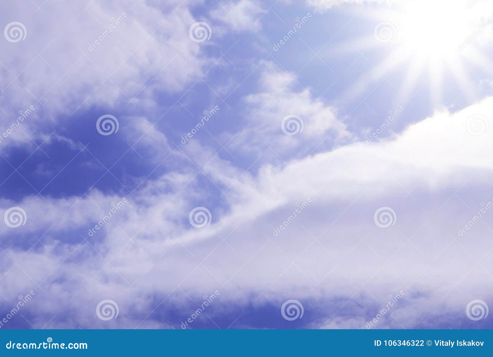 The Sun in the Right Corner and Clouds on Blue Sky Stock Photo - Image ...