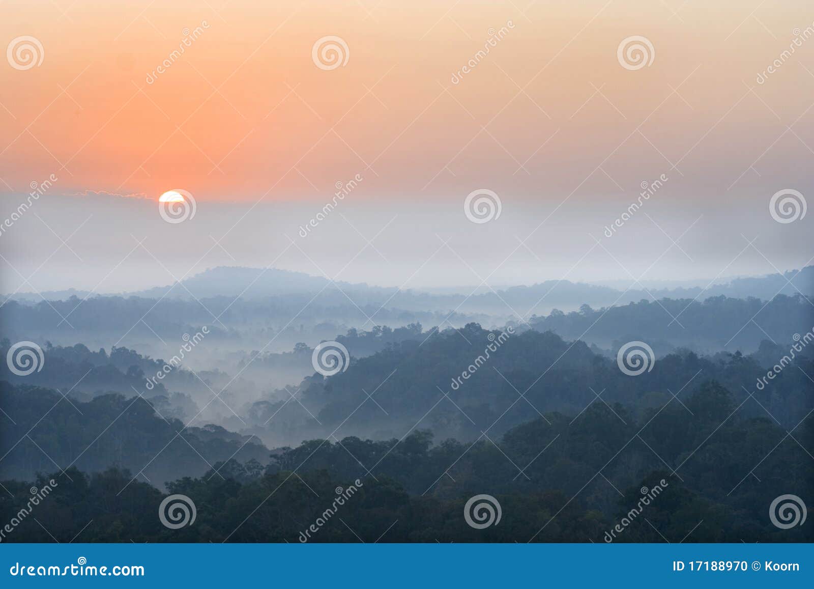 Sun Rise Above a Fog and Mountain Stock Photo - Image of evening ...