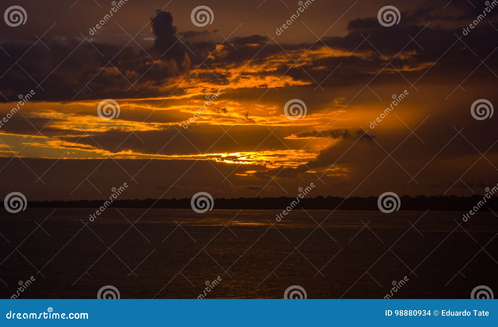 Sun rise in amazon river stock photo. Image of burma - 98880934