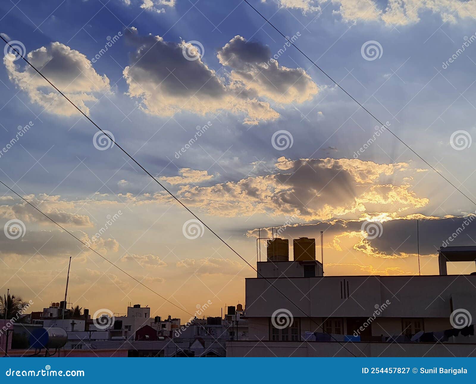 Sun Rise stock image. Image of horizon, house, buildings - 254457827