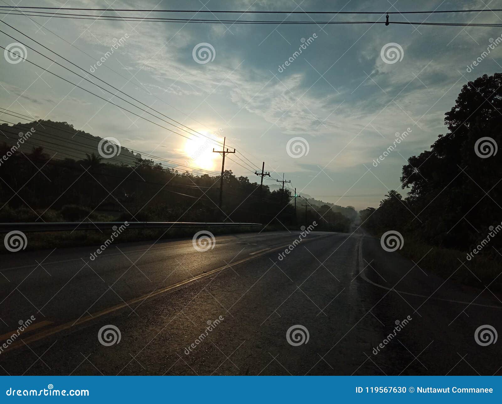 Sun rise at the road stock photo. Image of sunrise, road - 119567630