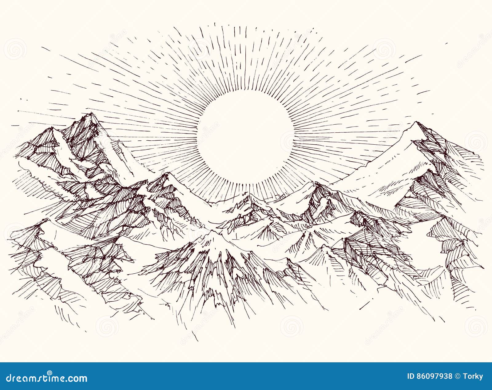 Sunrise Sun Sketch Hand Drawn Vector | CartoonDealer.com #340644216