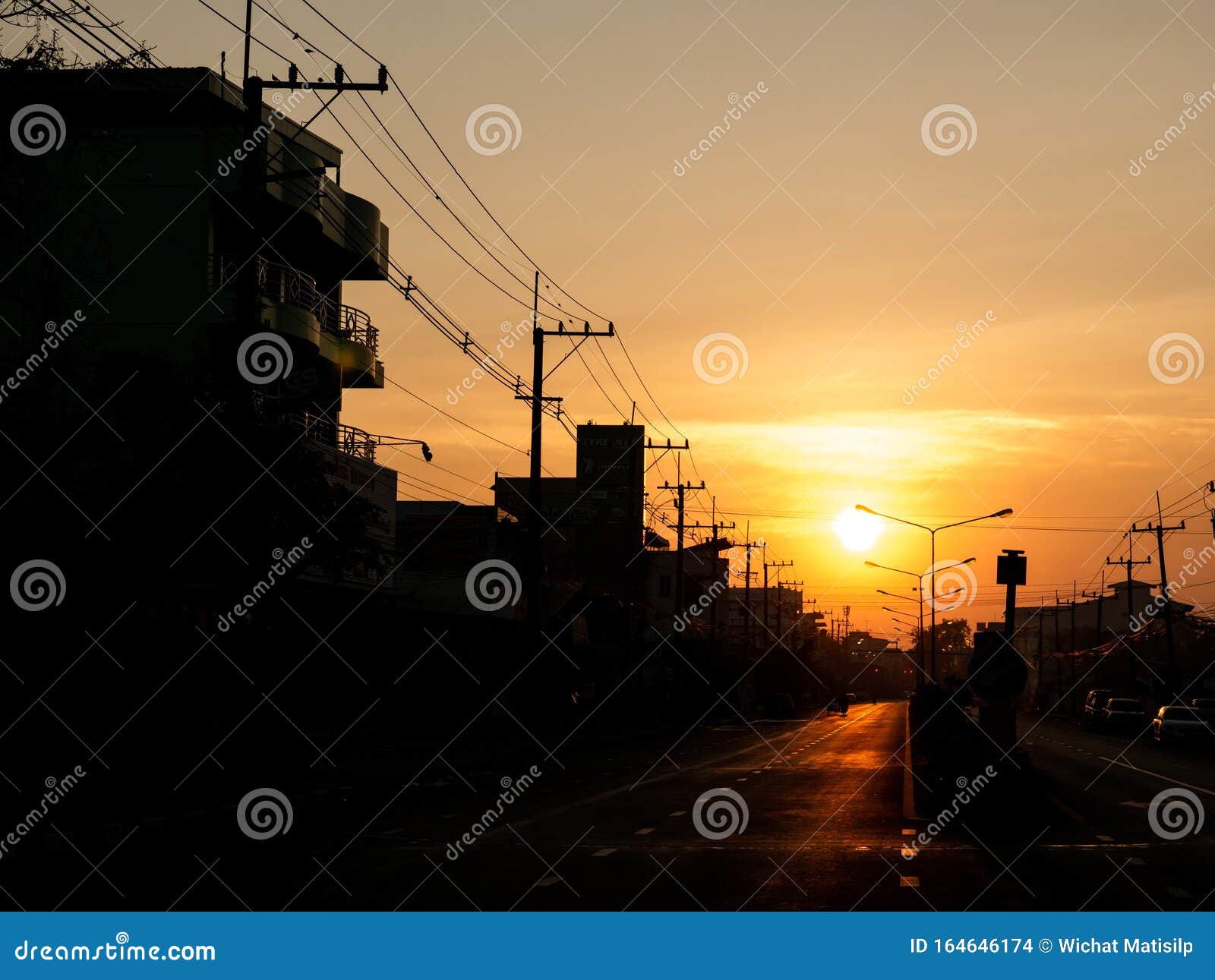 Sun Rises Behind the City Streets Stock Photo - Image of asia, forward ...