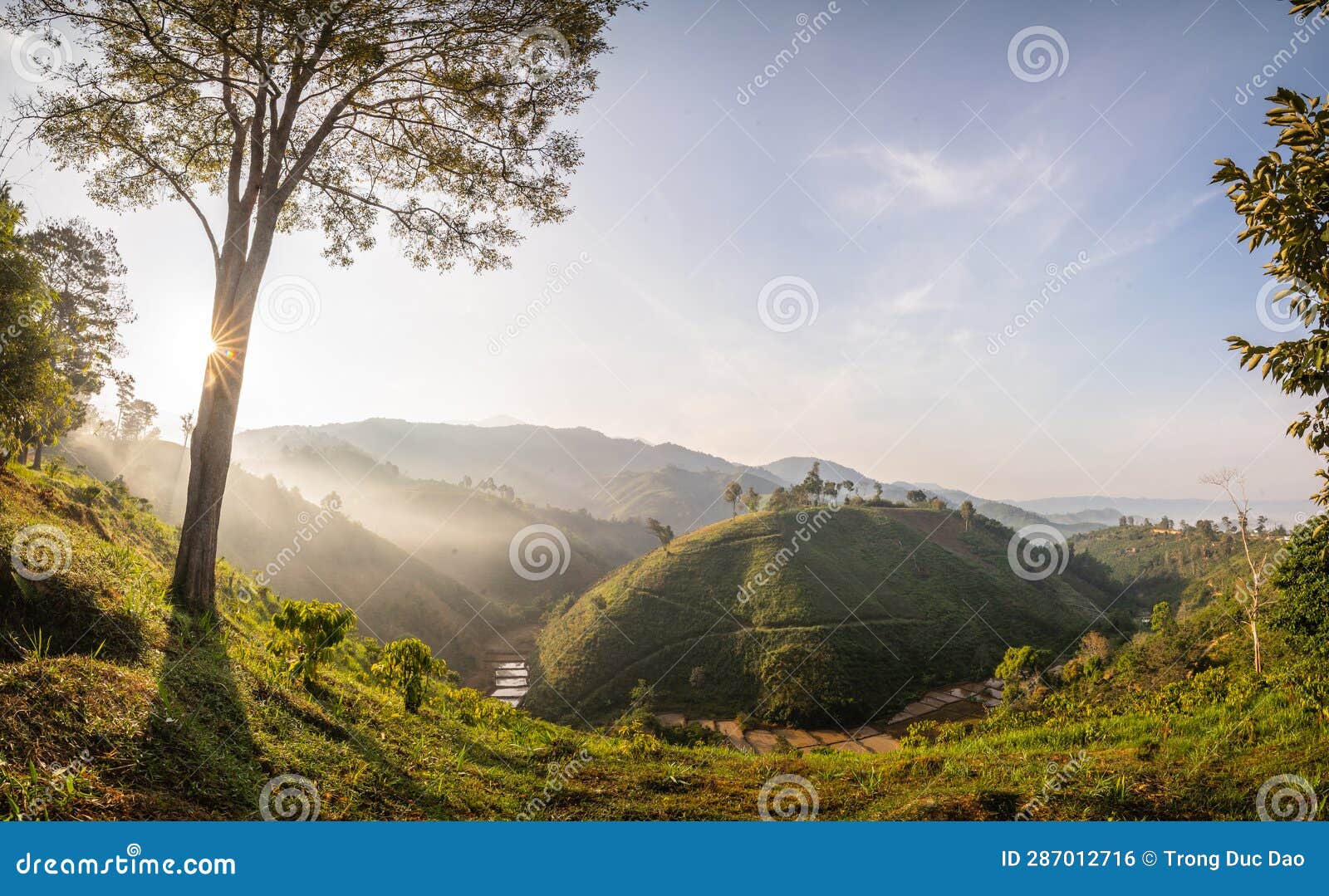 The Sun Rises on the Mountain Top in the Distance, the Hills and ...