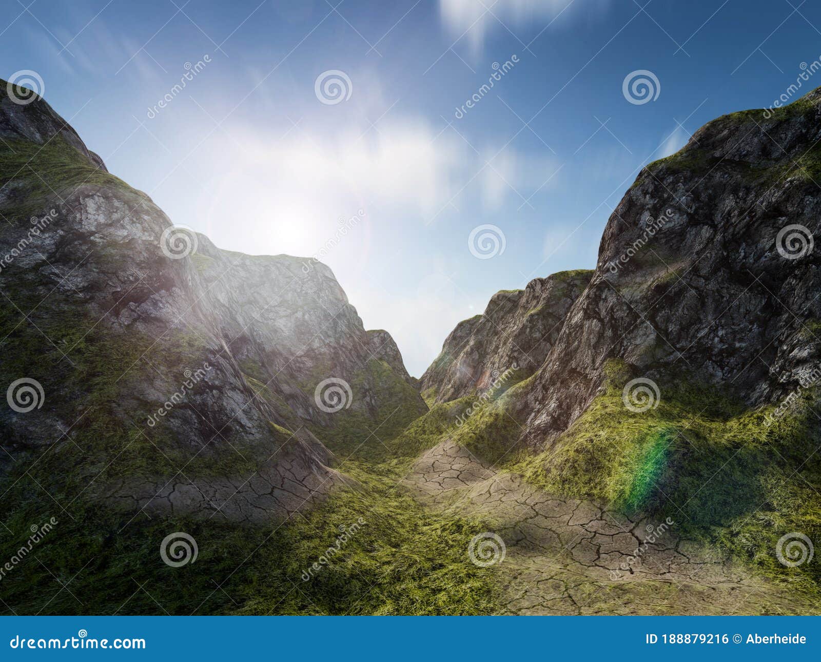 The Sun Rises Over a Path through a Mountain Landscape. Nature ...