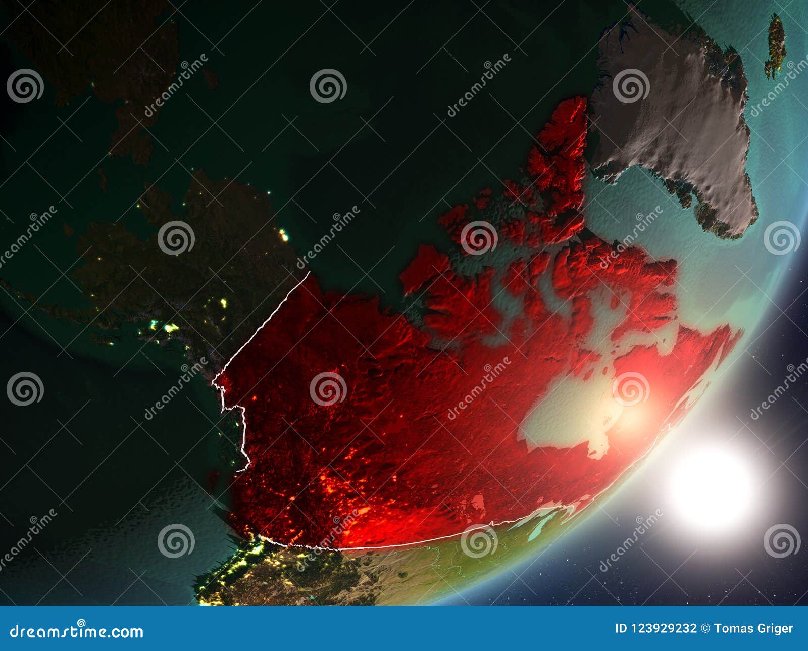 Sun Rising Above Canada from Space Stock Illustration - Illustration of ...