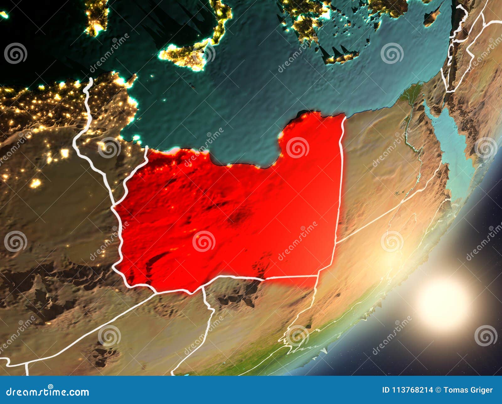Sun Rising Above Libya from Space Stock Illustration - Illustration of ...