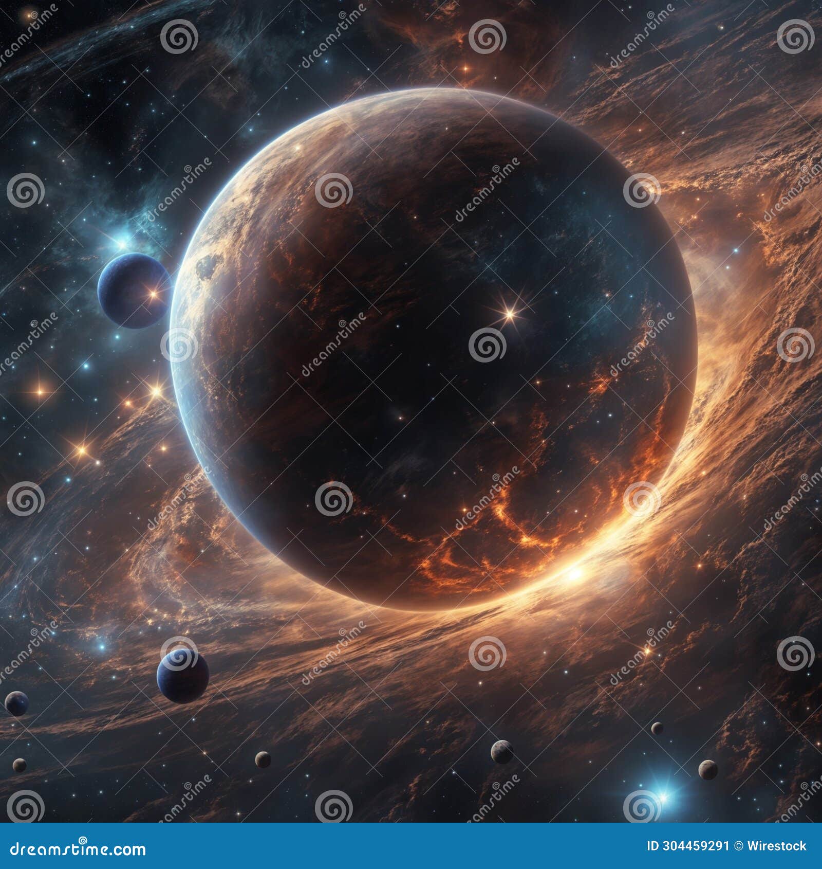 The Sun Rising Behind the Moon and a Group of Planets Stock ...