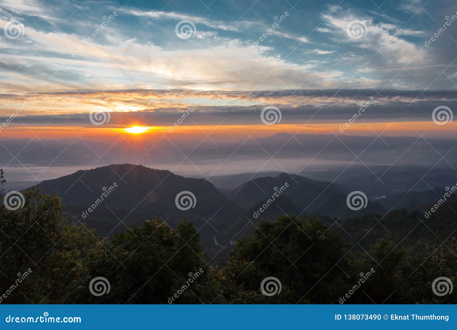 The Sun is Rising in the High Mountains Winter Morning Stock Photo ...