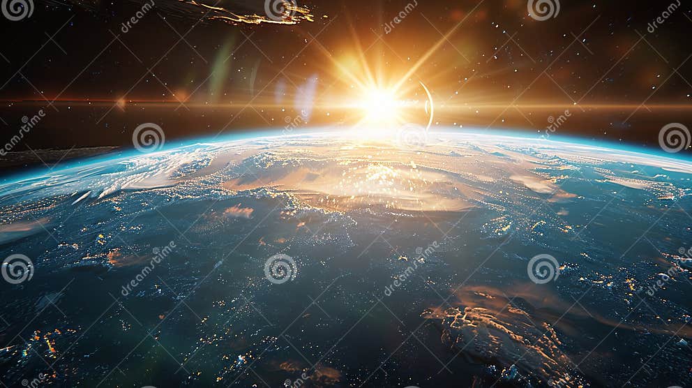 The Sun is Rising Over the Earth Stock Image - Image of satellite ...
