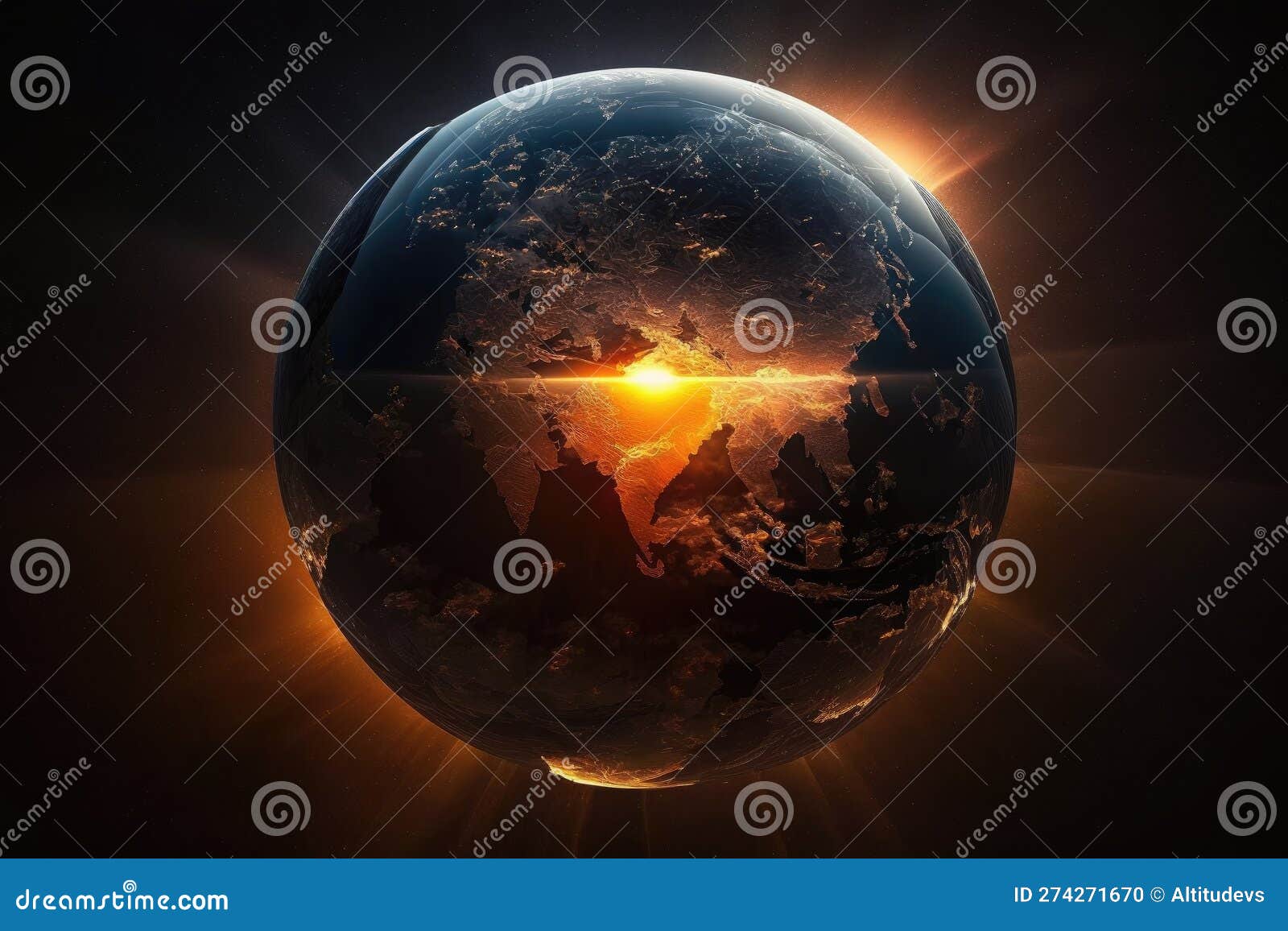 A Sun Rising Over a Globe, Casting Rays of Light that Illuminate the ...