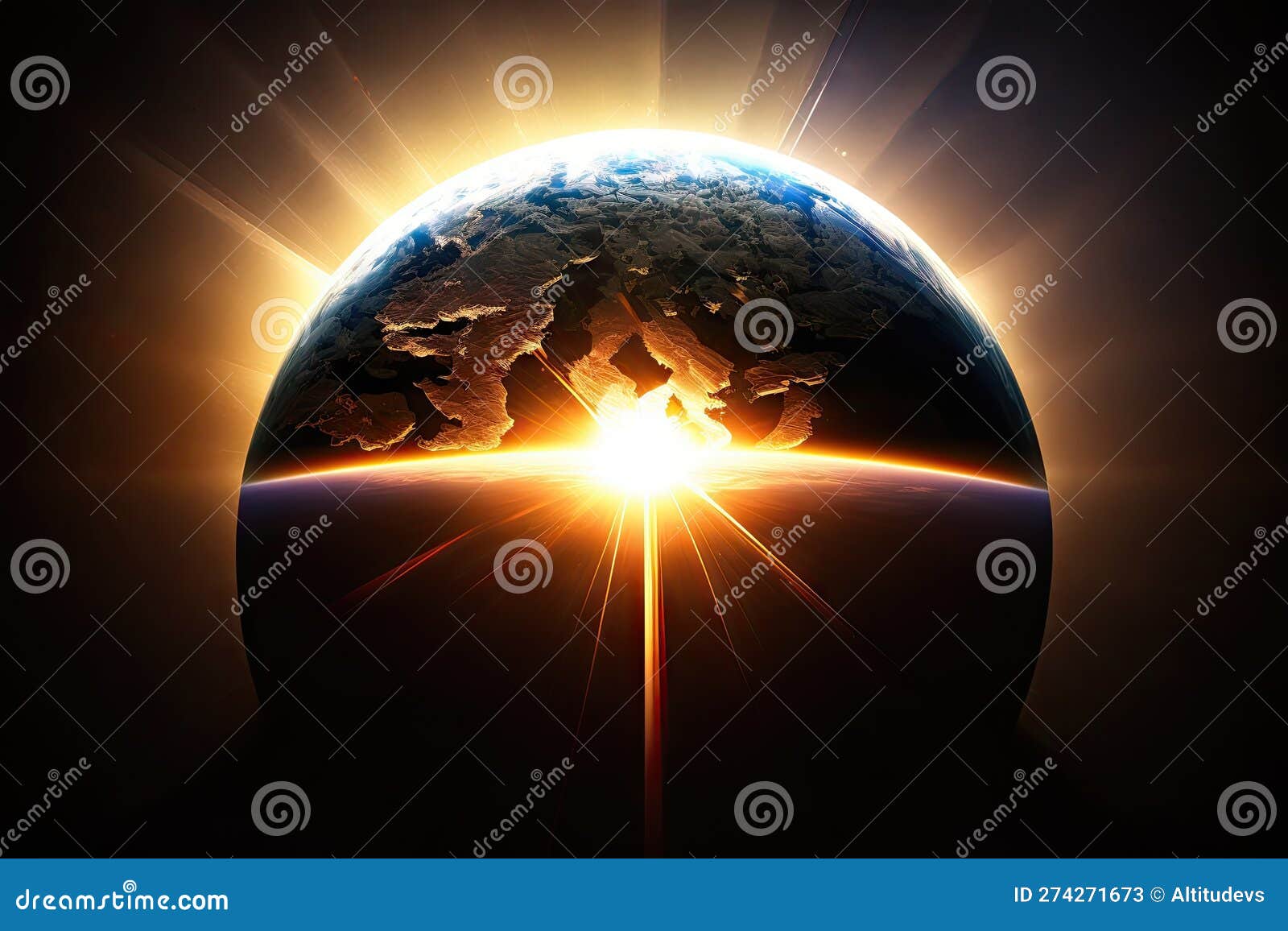 A Sun Rising Over a Globe, Casting Rays of Light that Illuminate the ...