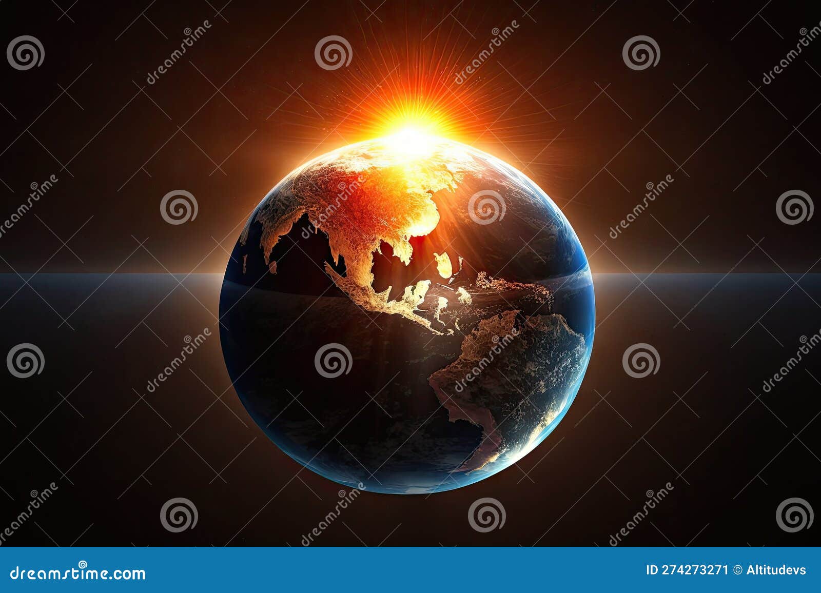 A Sun Rising Over a Globe, with Rays of Light Illuminating the ...