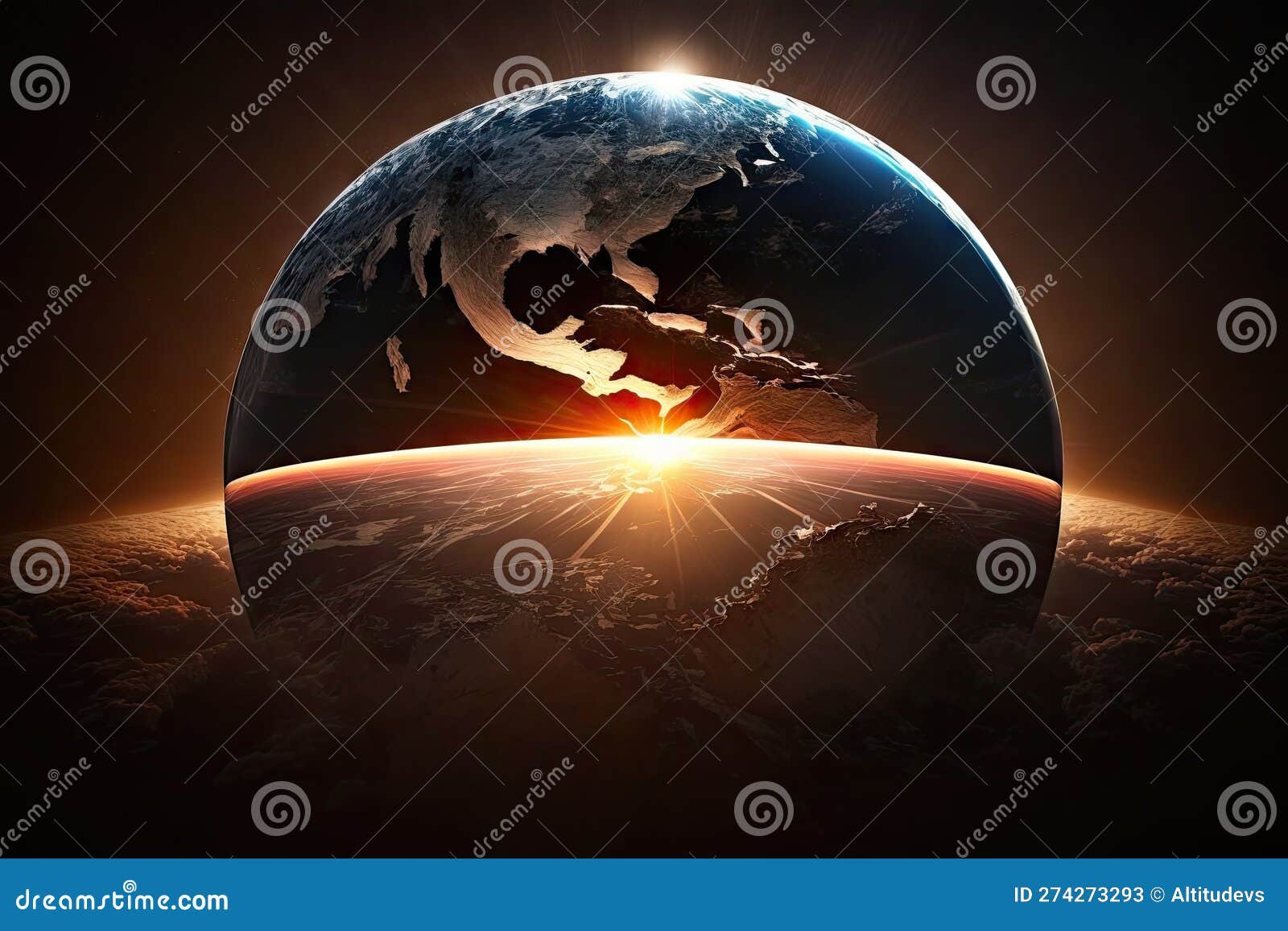 A Sun Rising Over a Globe, with Rays of Light Illuminating the ...