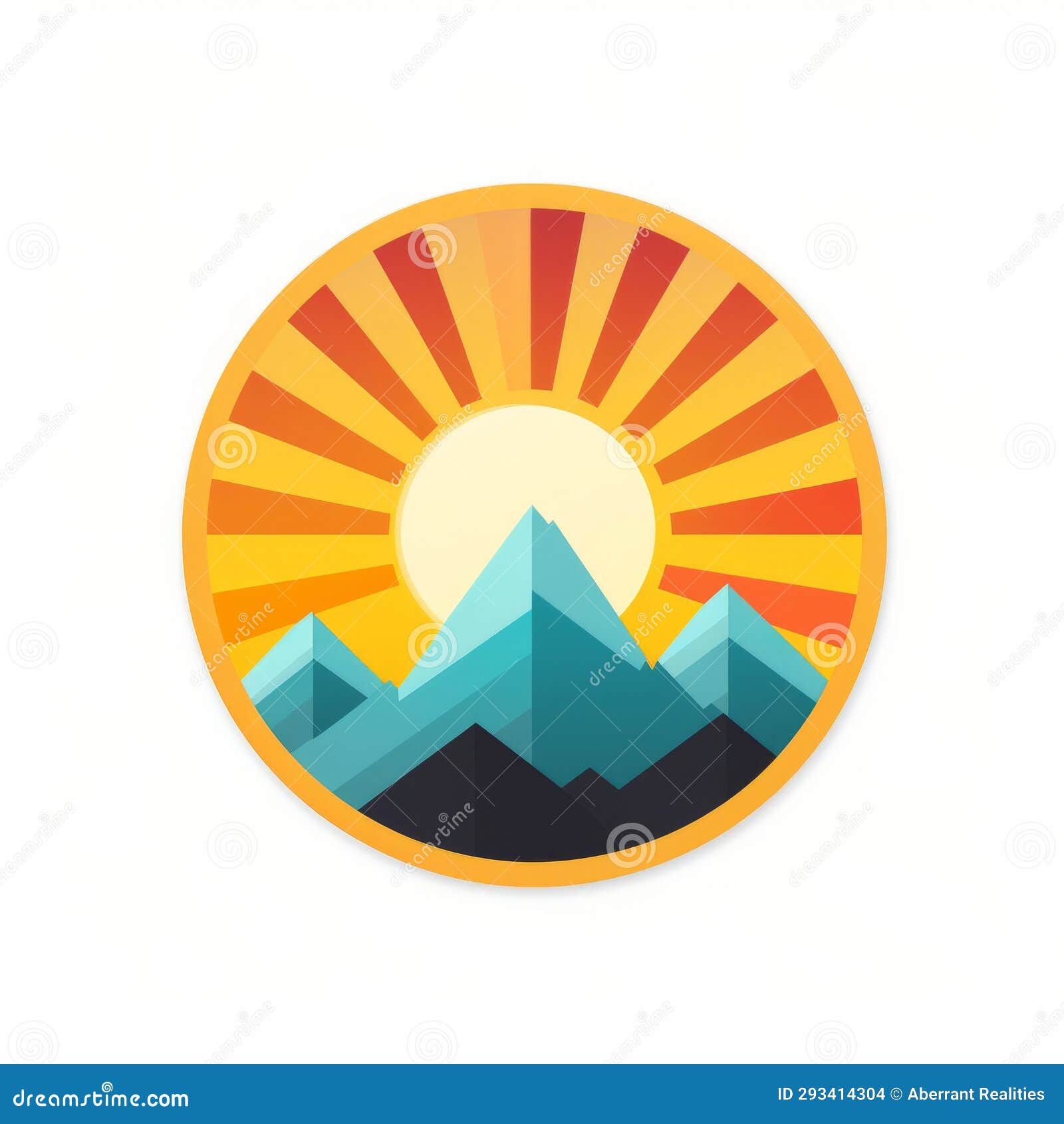 The Sun is Rising Over Mountains in a Circular Design Stock ...