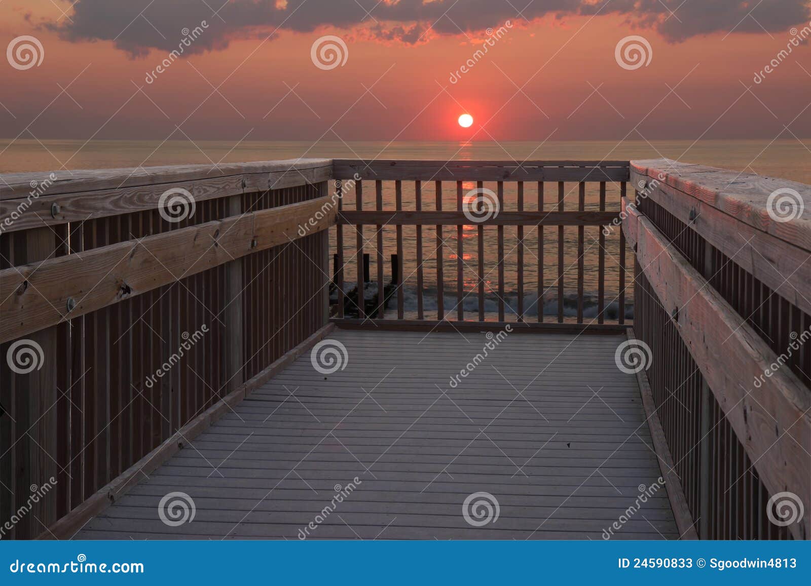 Sun Rising Over a Railing at the Beach Stock Image - Image of horizon ...