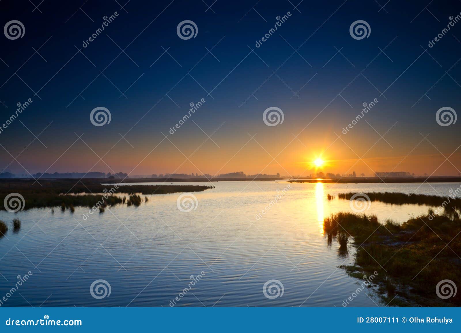 Sun Rising Up Over Blue Lake Stock Image - Image of orange, blue: 28007111