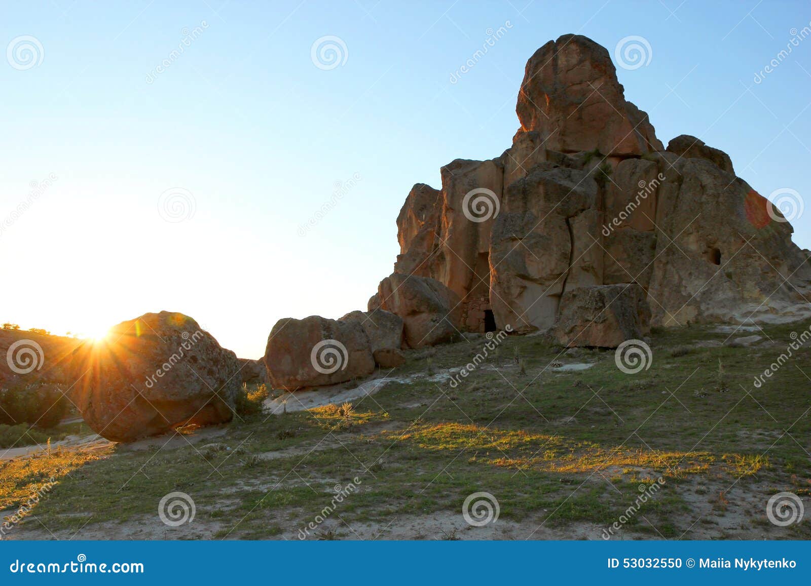 Sun and rock stock photo. Image of orange, travel, green - 53032550