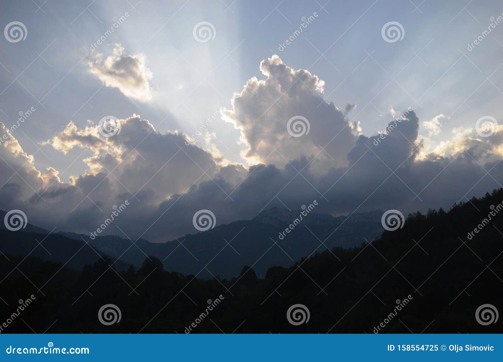 Sun`s Rays Behind the Hills Stock Image - Image of hills, color: 158554725