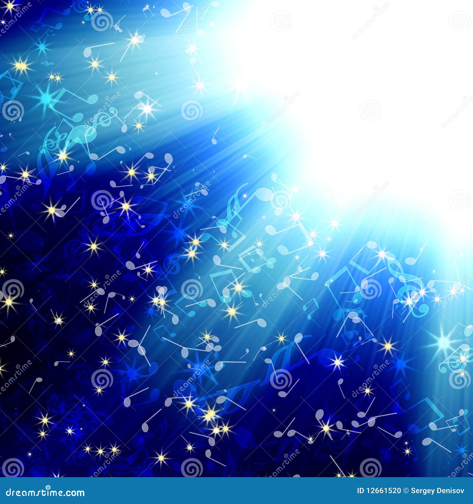 Sun S Rays on a Blue Dark Sky with Music Notes Stock Illustration ...
