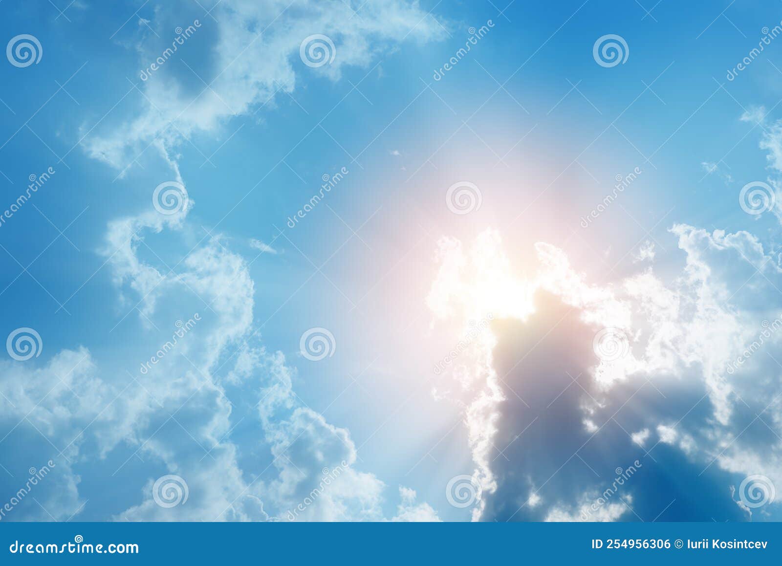 The Sun S Rays on the Blue Sky with Clouds Stock Photo - Image of ...