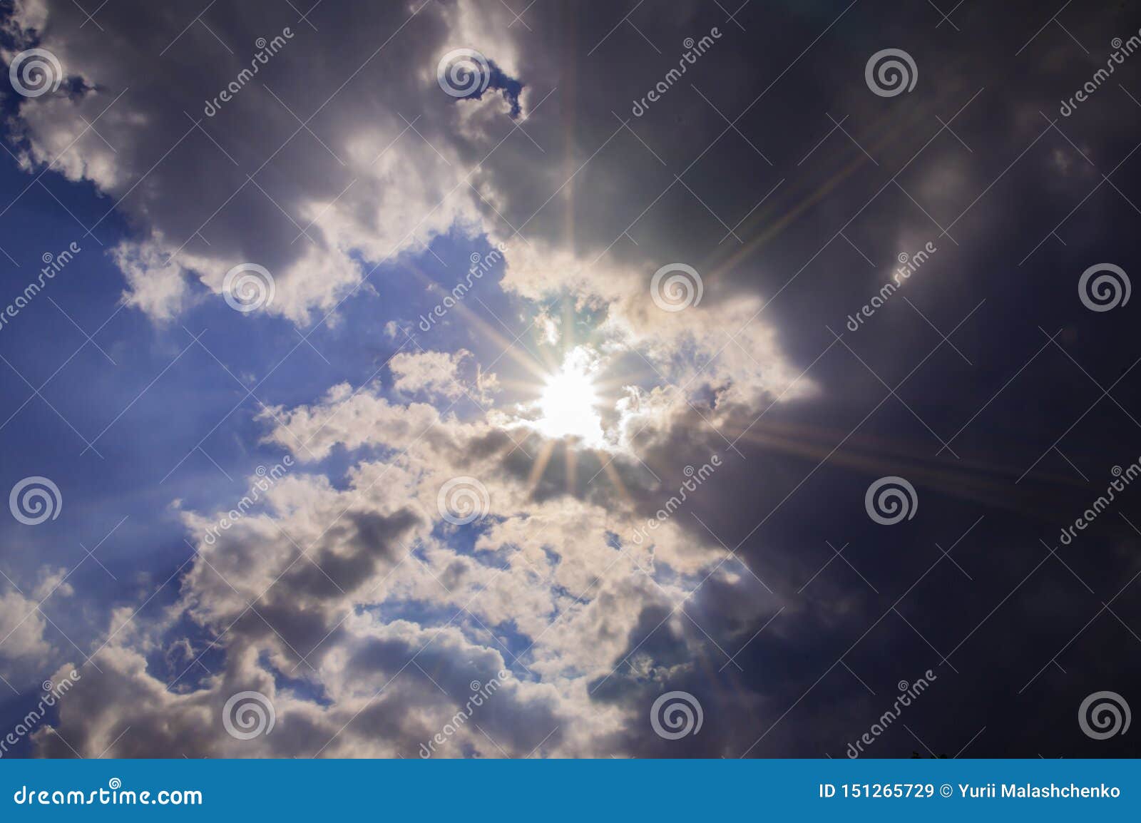The Sun`s Rays Break through the Clouds in the Sky Stock Image - Image ...