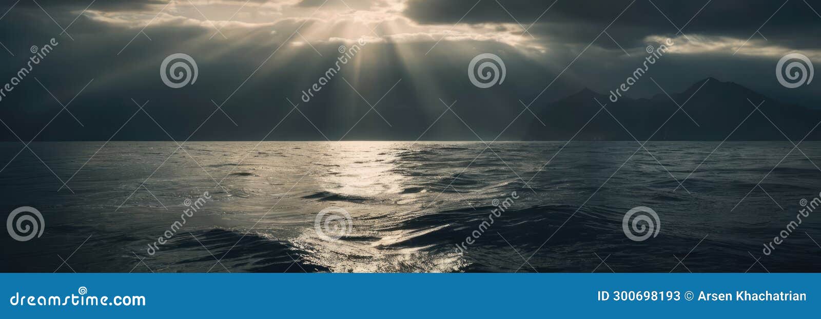 The Sun S Rays through the Dark Clouds Fall into the Sea Stock ...