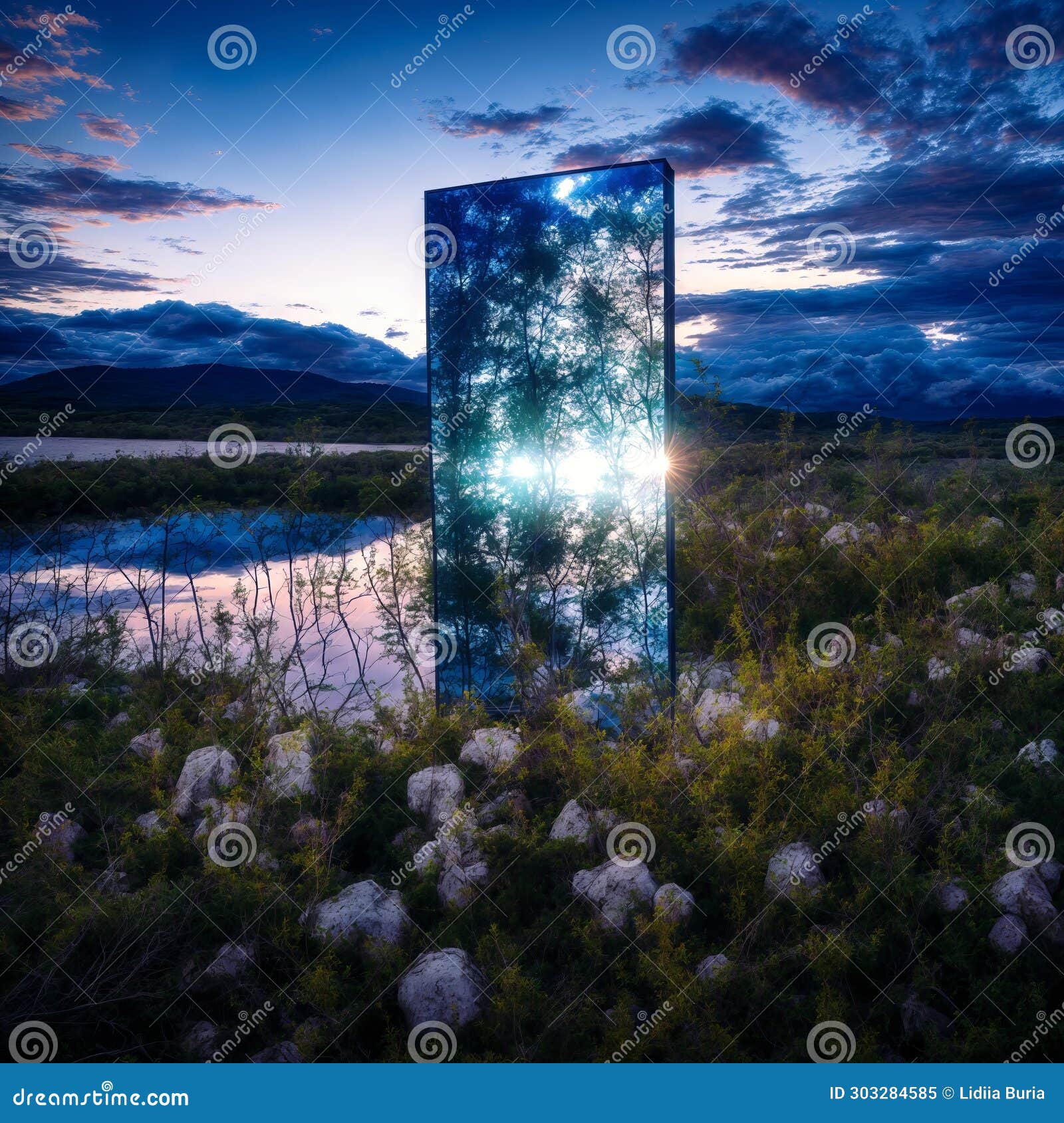 Reflection Of The Sun In The Mirror Of A Glass Door Generative Ai Stock Illustration